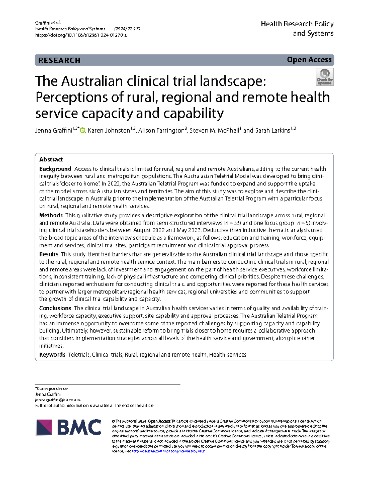 The Australian Clinical Trial Landscape: Insights on Rural Health ...