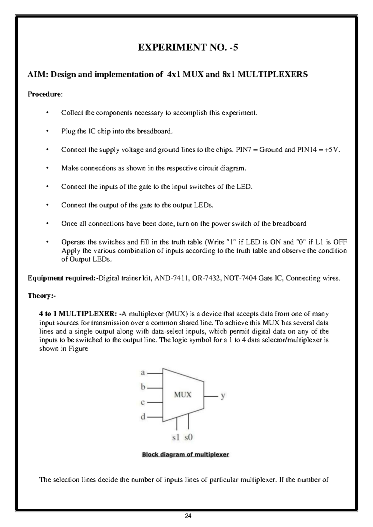 COA Lab EXP No - Design & Implementation of 4x1 & 8x1 MUX - Studocu