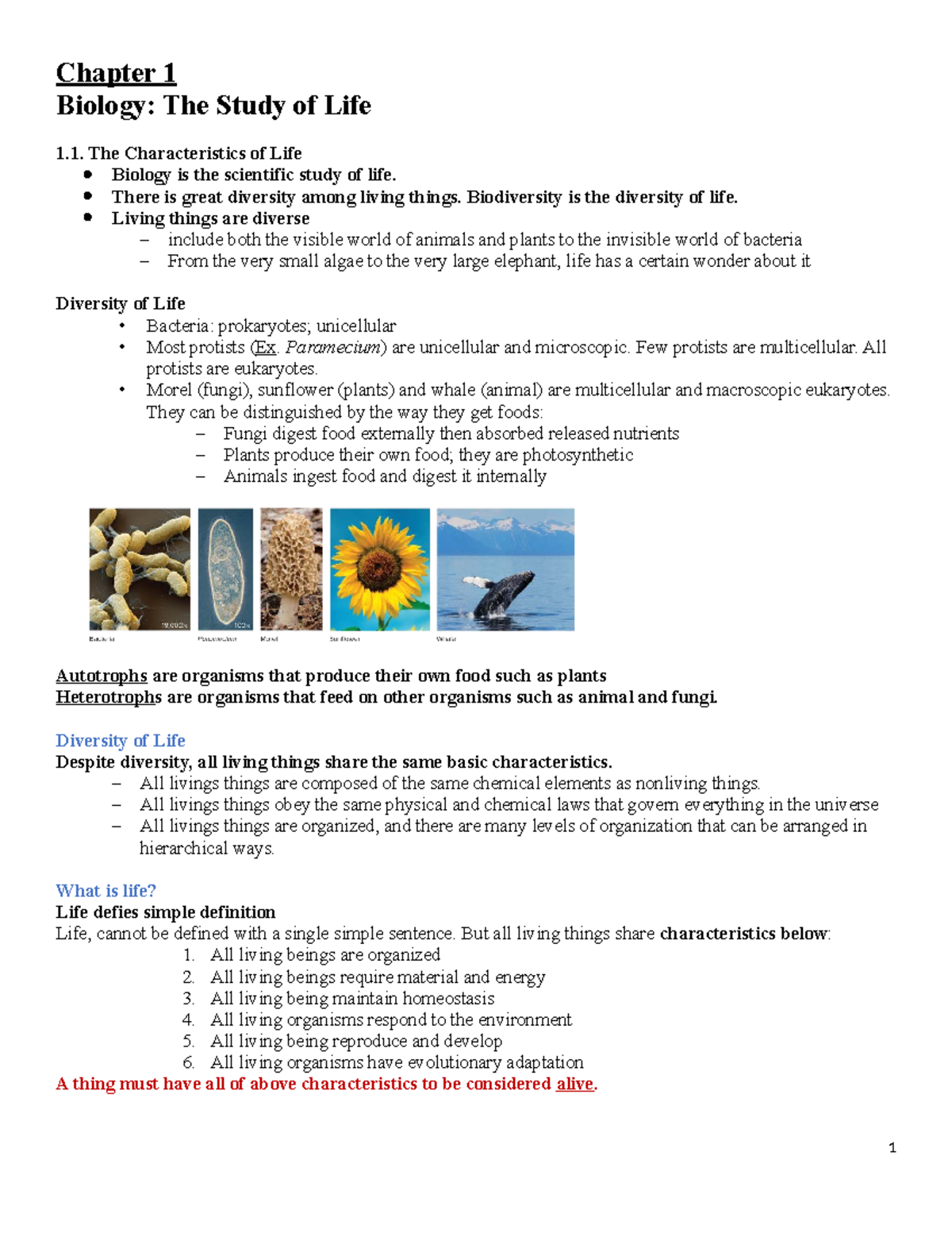 Chapter 1: Biology (BIO101) - Exploring Life's Characteristics and ...
