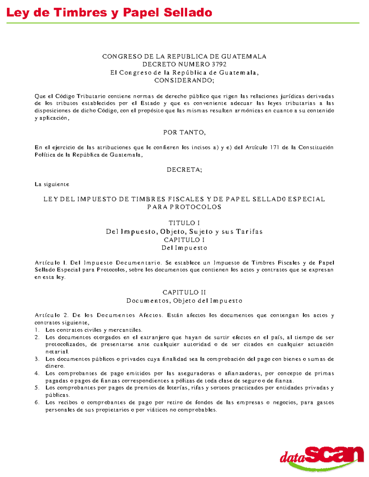 Ley de timbres fiscales y papel sellado especial para protocolos - CONGRESO DE LA REPUBLICA DE ...