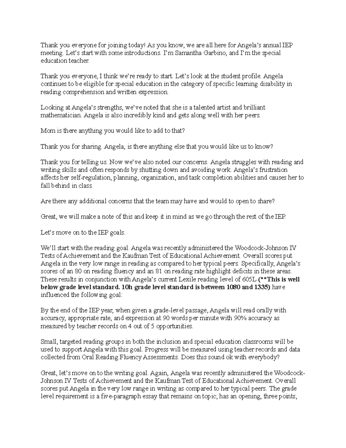 IEP Meeting Script - Thank you everyone for joining today! As you know ...