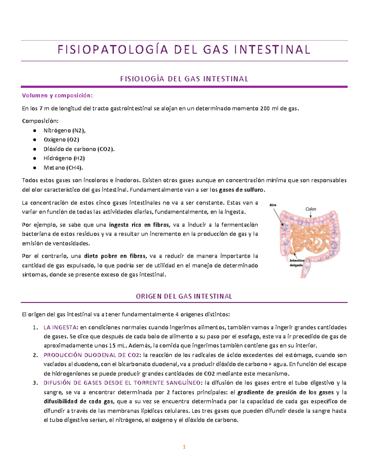 Fisiopatología II - Fisiopatología del gas intestinal - FISIOPATOLOGÍA ...