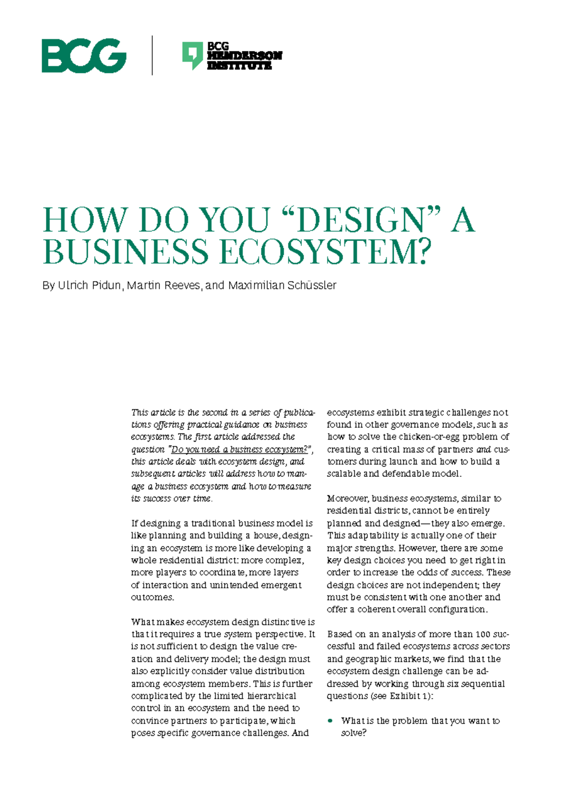 Bcg how do you design an ecosystem feb 2020 r - HOW DO YOU “DESIGN” A ...