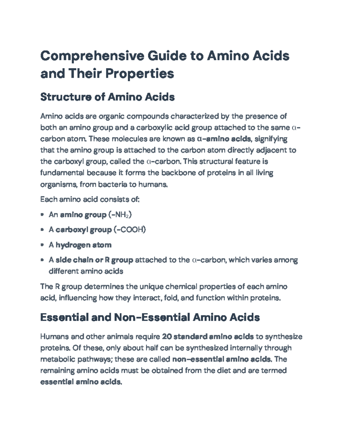 Comprehensive Guide to Amino Acids: Properties & Functions - Studocu