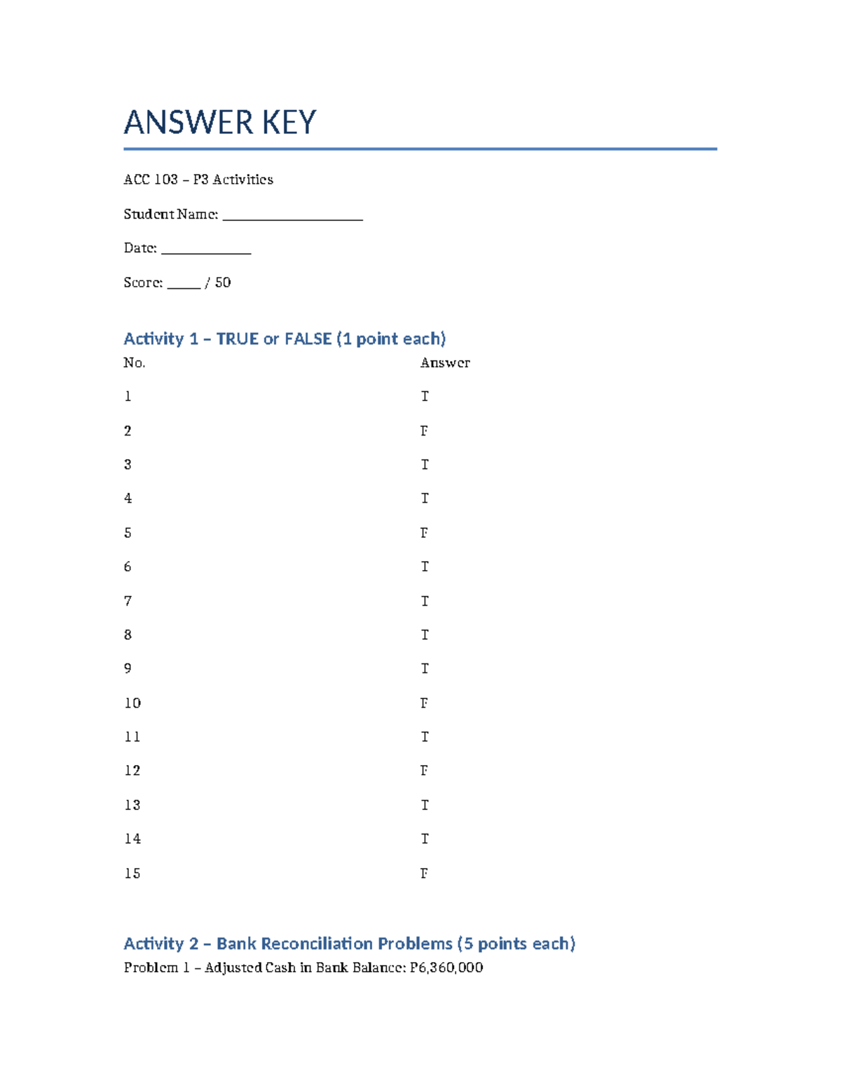 ACC 103 Final Exam Answer Key & Solutions - Studocu