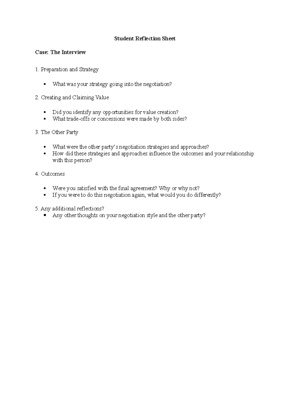 Tutorial 3: Student Reflection Sheet on Negotiation Strategies - Studocu