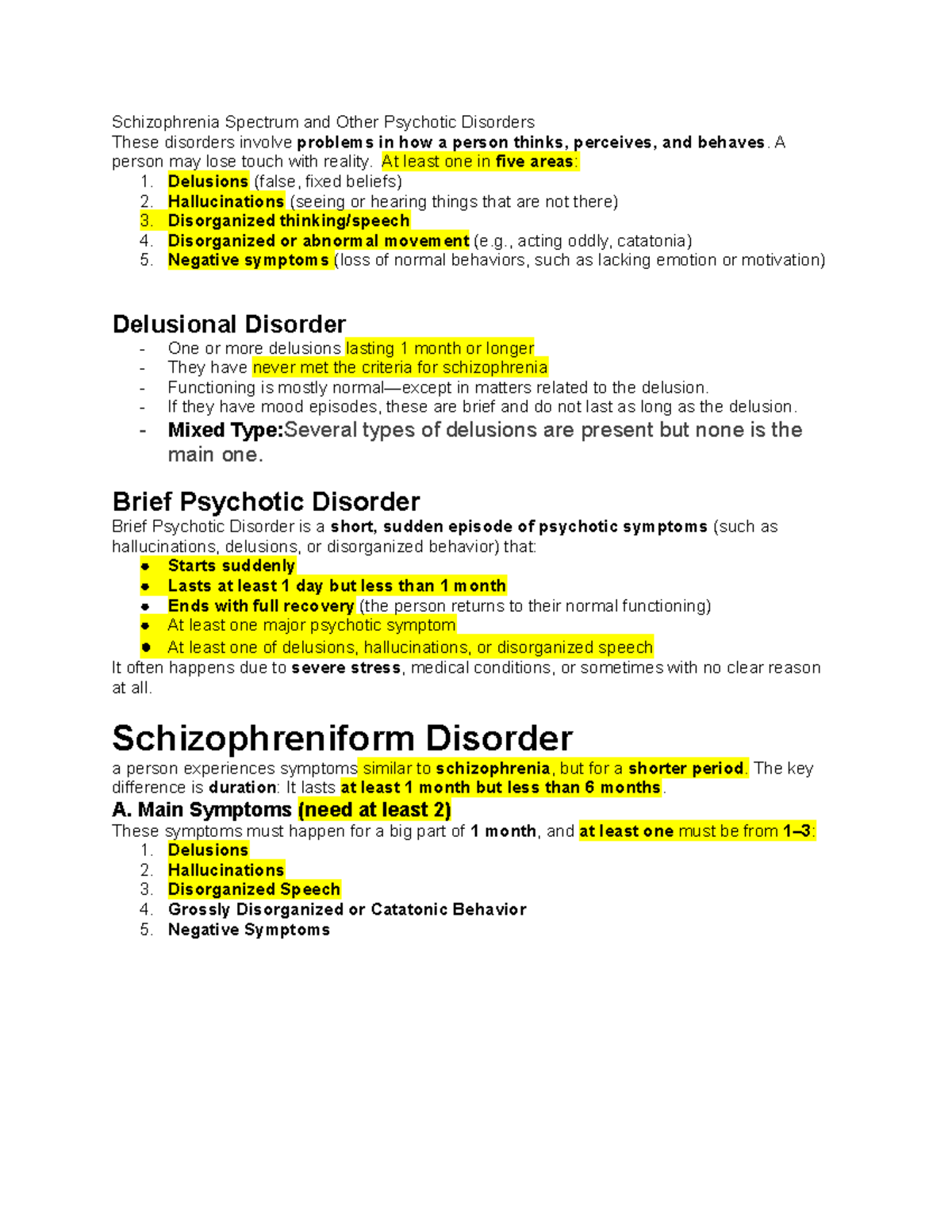 Schizophrenia Spectrum & Psychotic Disorders Overview - Studocu