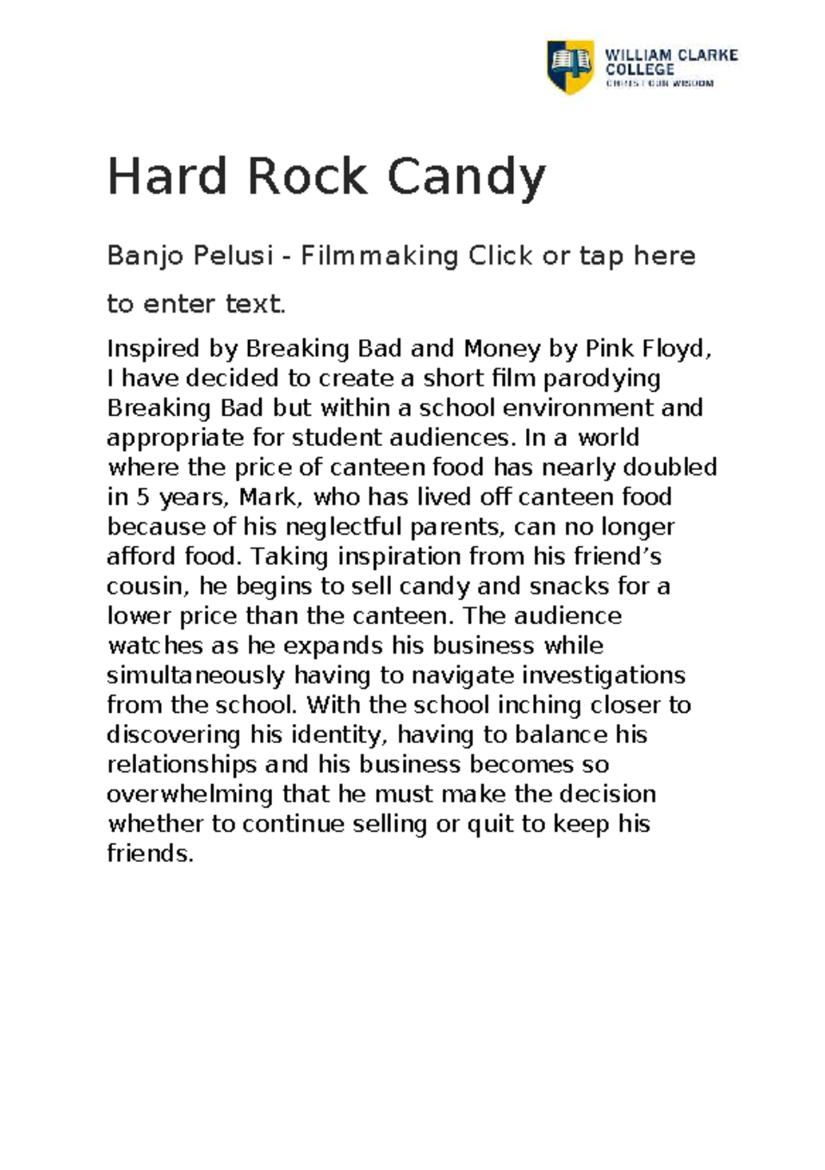 Proforma Artist Statement: Breaking Bad Parody Short Film - Studocu