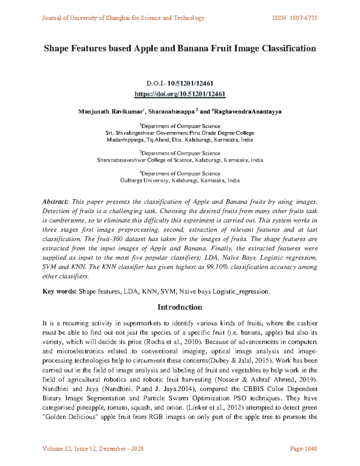 CS101: Shape Features for Apple and Banana Image Classification - Studocu