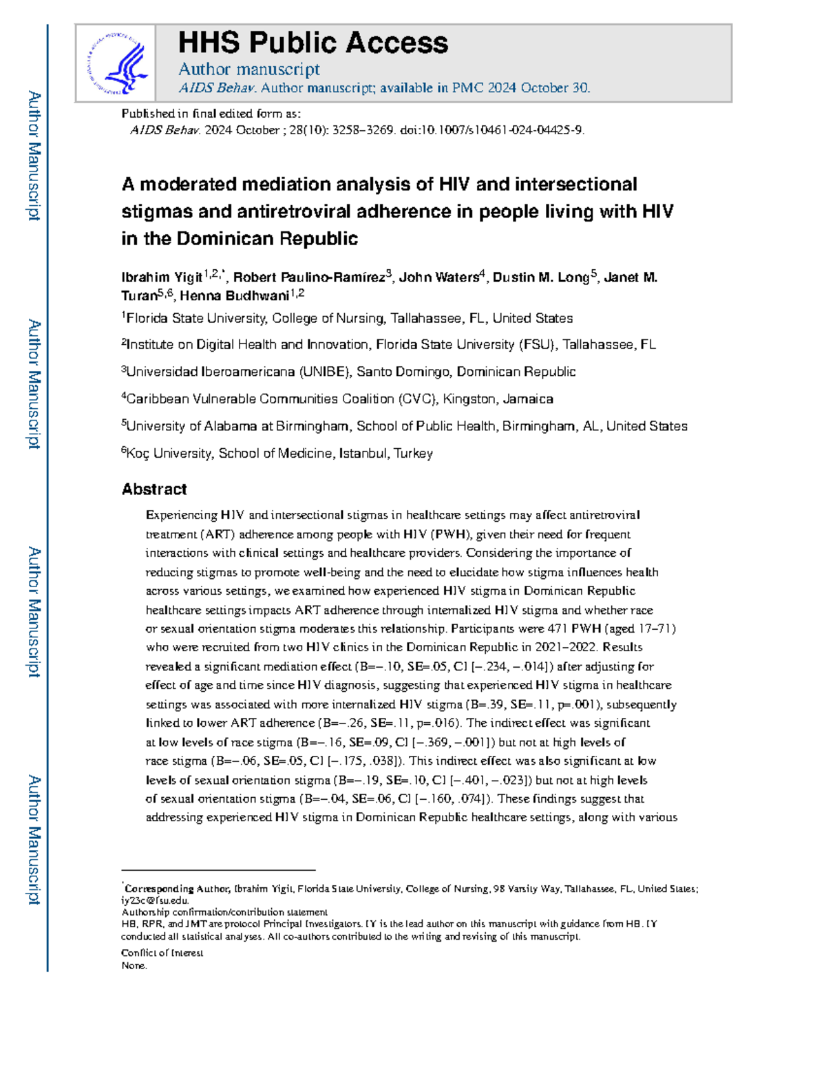 AIDS Behav. 2024: Mediating Effects of Stigma on ART Adherence in the ...
