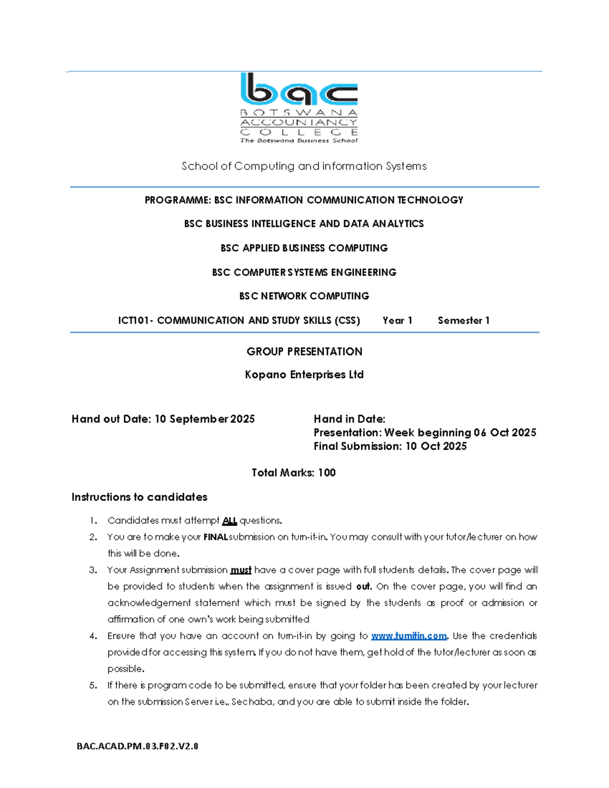 ICT101 - CSS Group Presentation Assessment Guidelines - Studocu