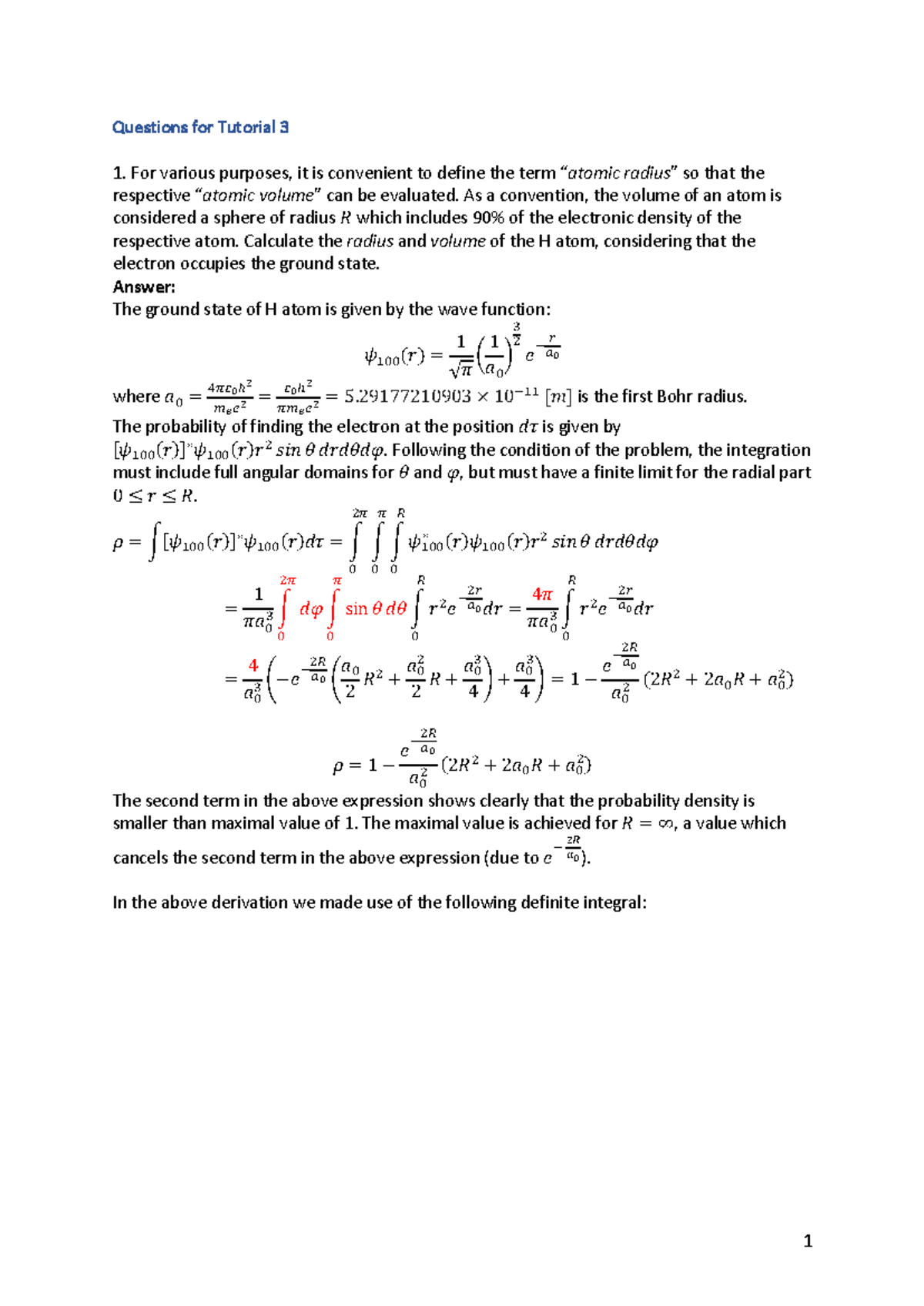 CM2101 Tutorial 3 Solutions: Atomic Radius and Volume Calculations ...
