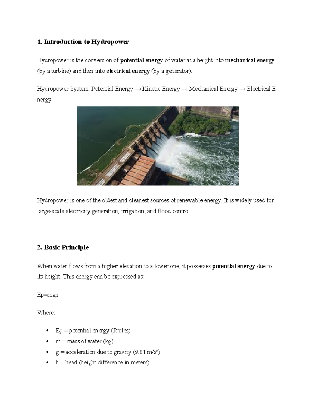 Hydro Power Lecture Notes: Introduction to Hydropower Concepts - Studocu