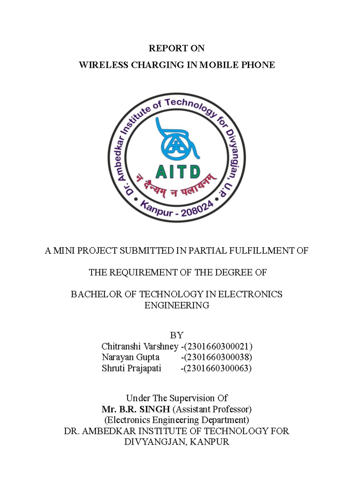 Report mini project - REPORT ON WIRELESS CHARGING IN MOBILE PHONE A ...