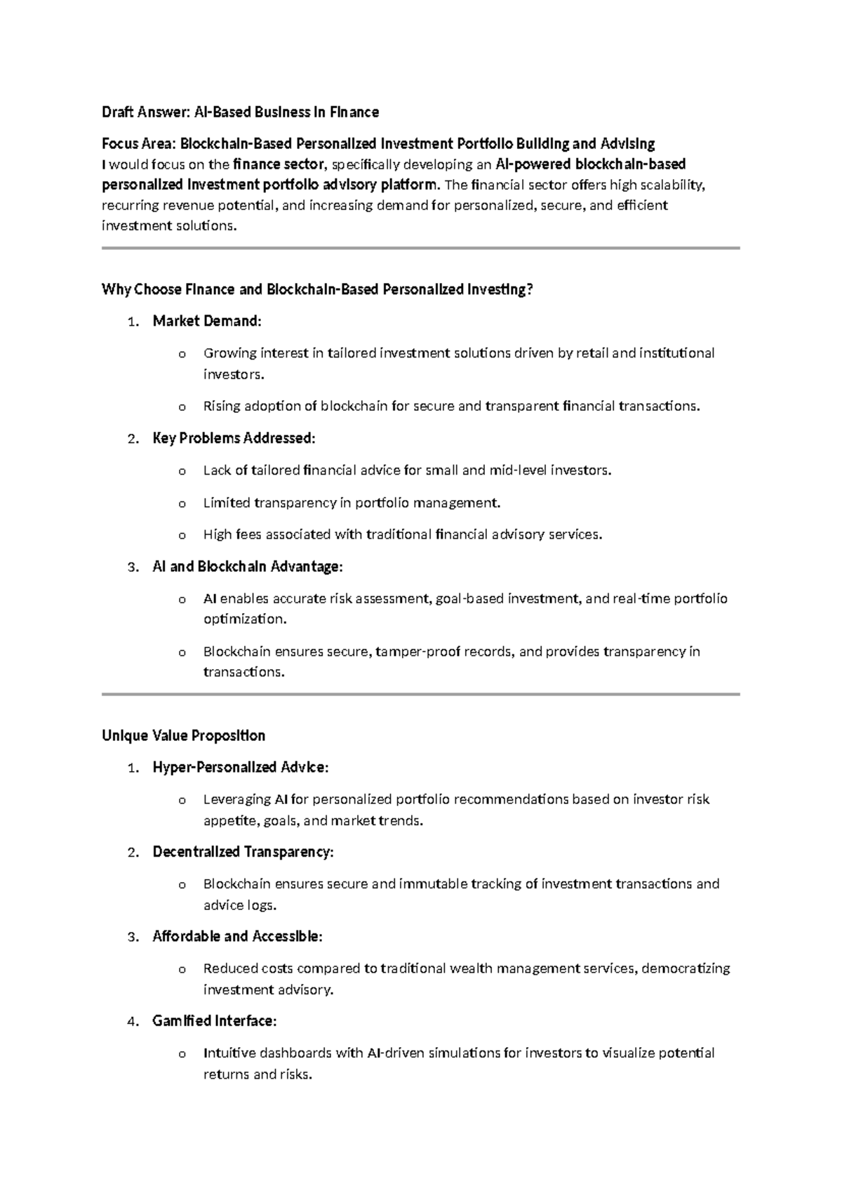 Draft Answer - Notes - Draft Answer: AI-Based Business in Finance Focus ...
