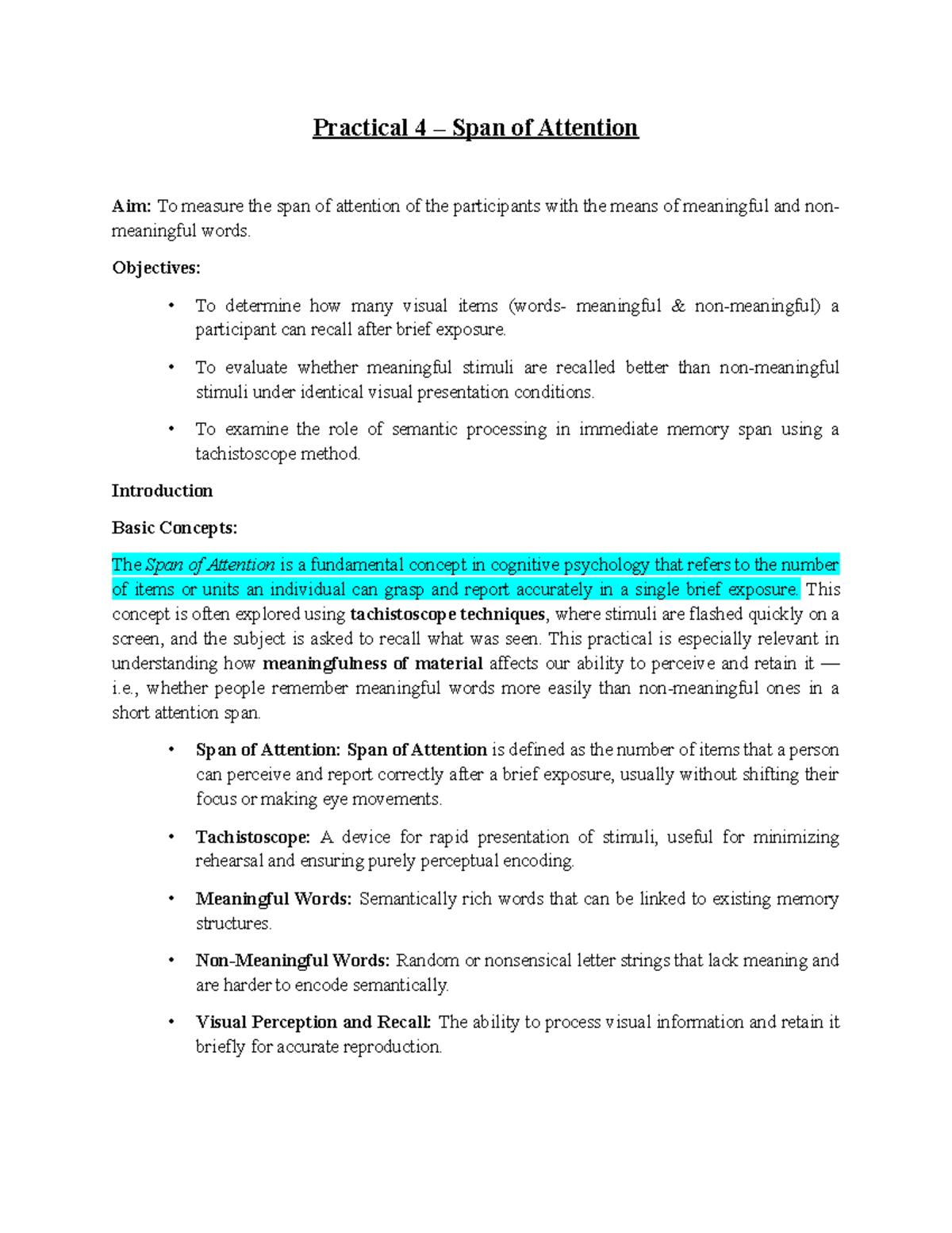 Practical 4: Measuring Span of Attention with Meaningful vs ...
