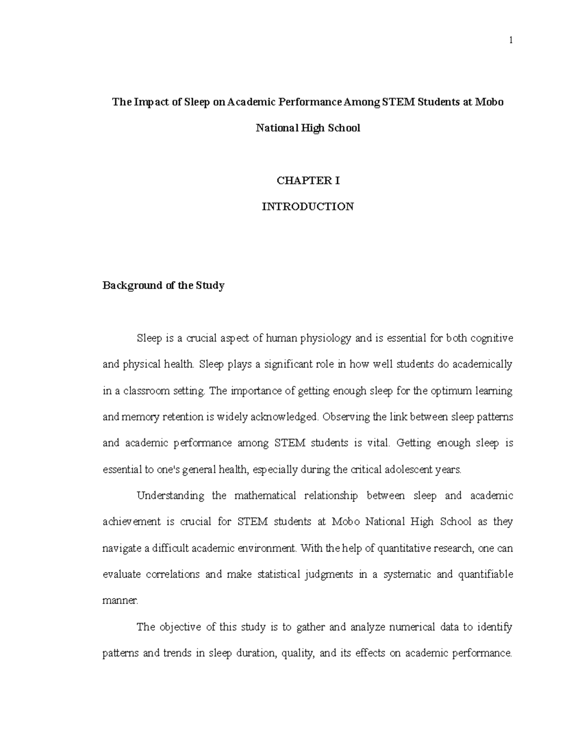 The Impact of Sleep on Academic Performance of STEM Students at Mobo ...