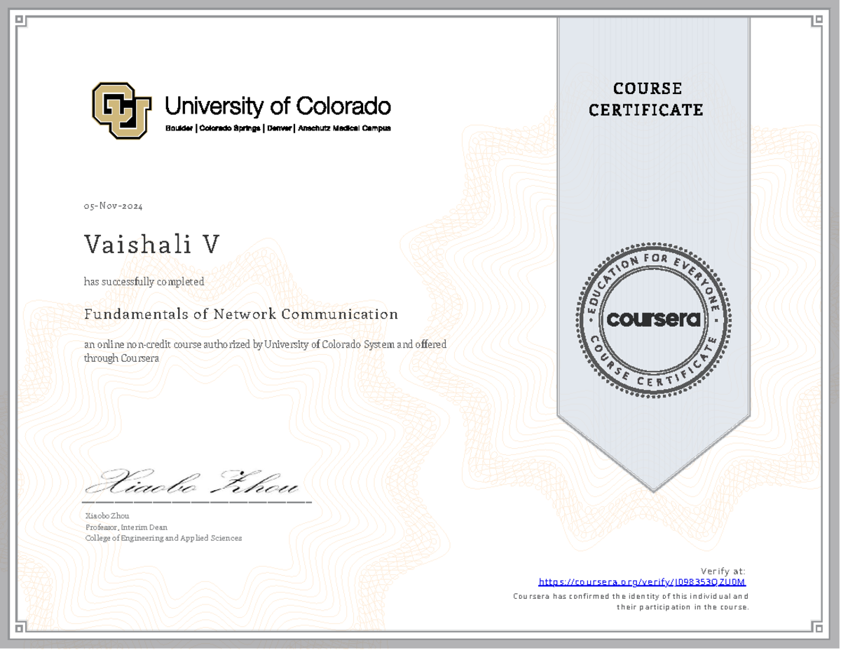 Fundamentals of Computer Networks - Online Course Completion Certificate - Studocu