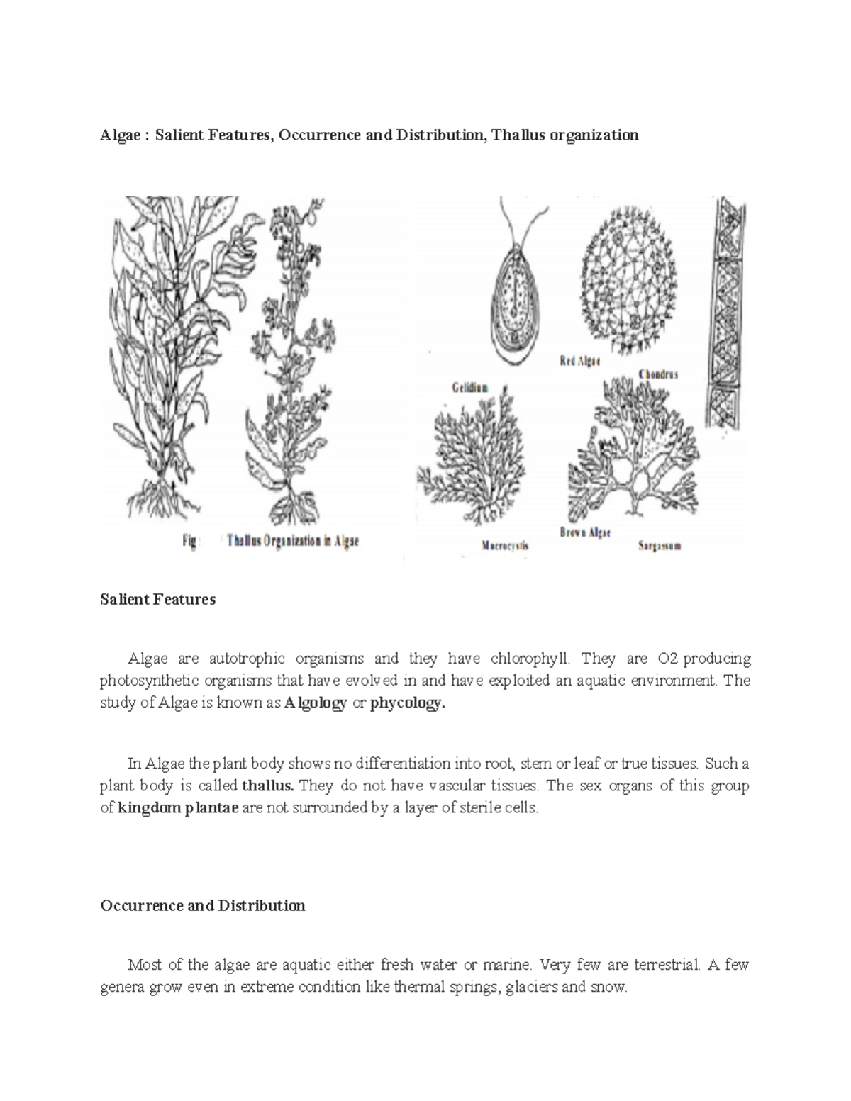 Algae - Lecture Notes on Features, Structure, and Reproduction - Studocu