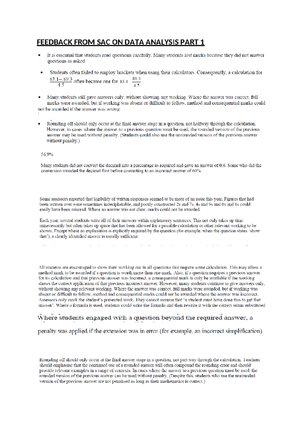 Advice for SAC on Data Analysis Part 1: Key Feedback - Studocu