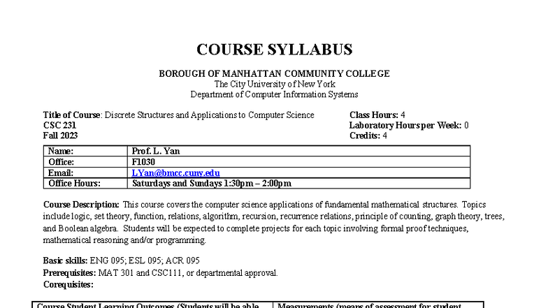 Fall 2023 CSC 231 Discrete Structures & Applications Syllabus - Studocu