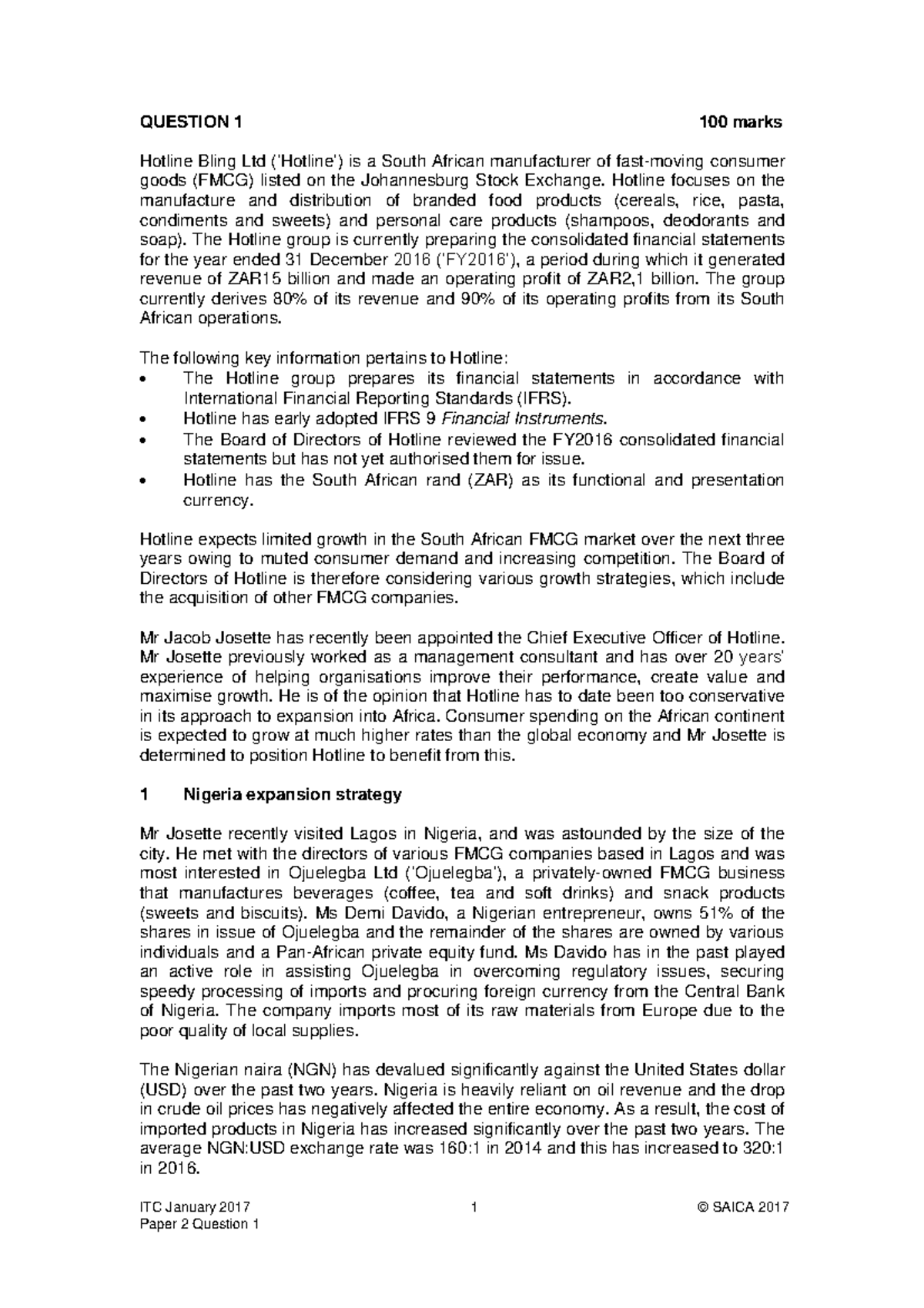 SI session 2 - Q - notes - ITC January 2017 1 © SAICA 2017 QUESTION 1 ...
