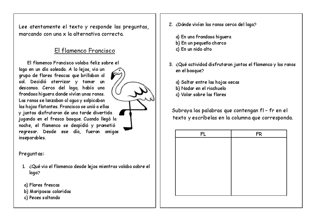 Ejercicio de Comprensión Lectora: El Flamenco Francisco - Studocu