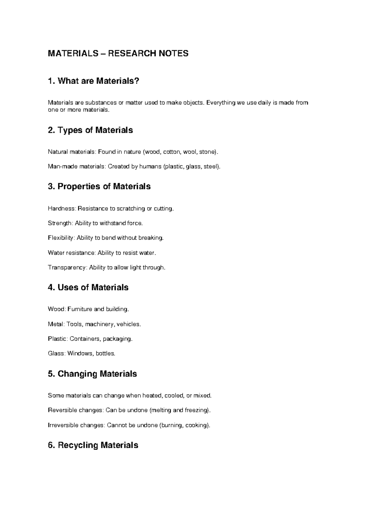 MATERIALS RESEARCH NOTES: Types, Properties, and Uses - Studocu