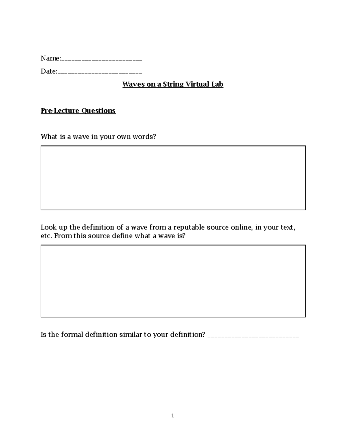 Properties of Waves Lab Manual: Virtual Lab Questions and Activities ...