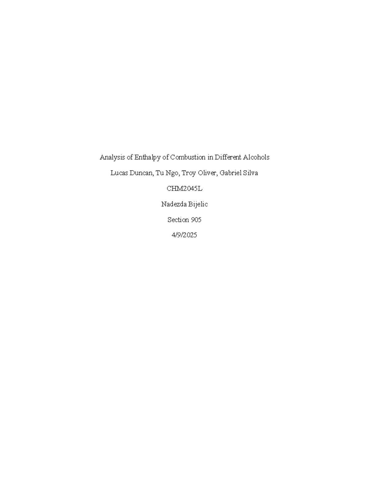 CHM2045L Module 6 Prelab: Enthalpy of Combustion in Alcohols - Studocu