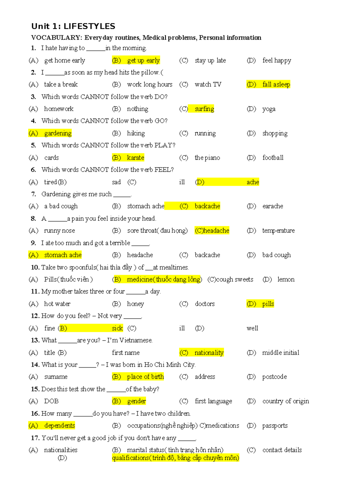 Unit 1-5: Grammar and Vocabulary Study Guide - Studocu