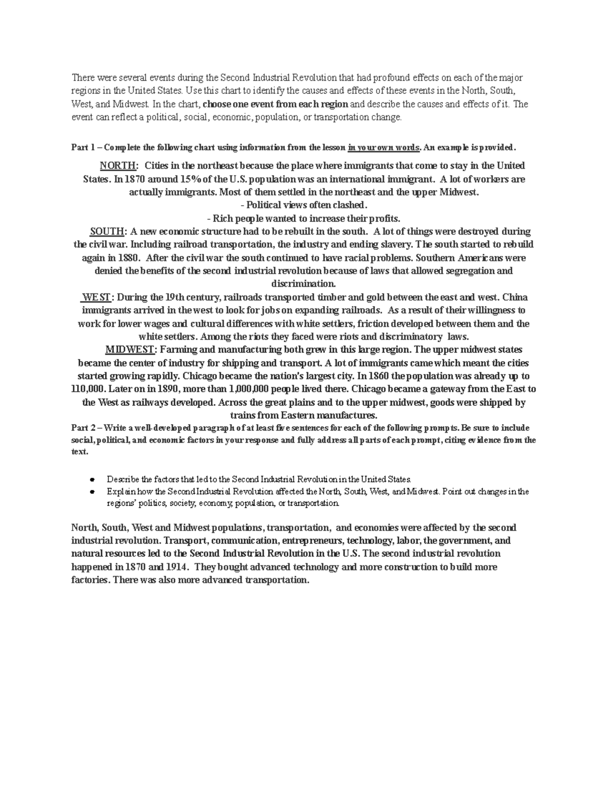 US Regions Impacted by the Second Industrial Revolution (201 - Lesson ...