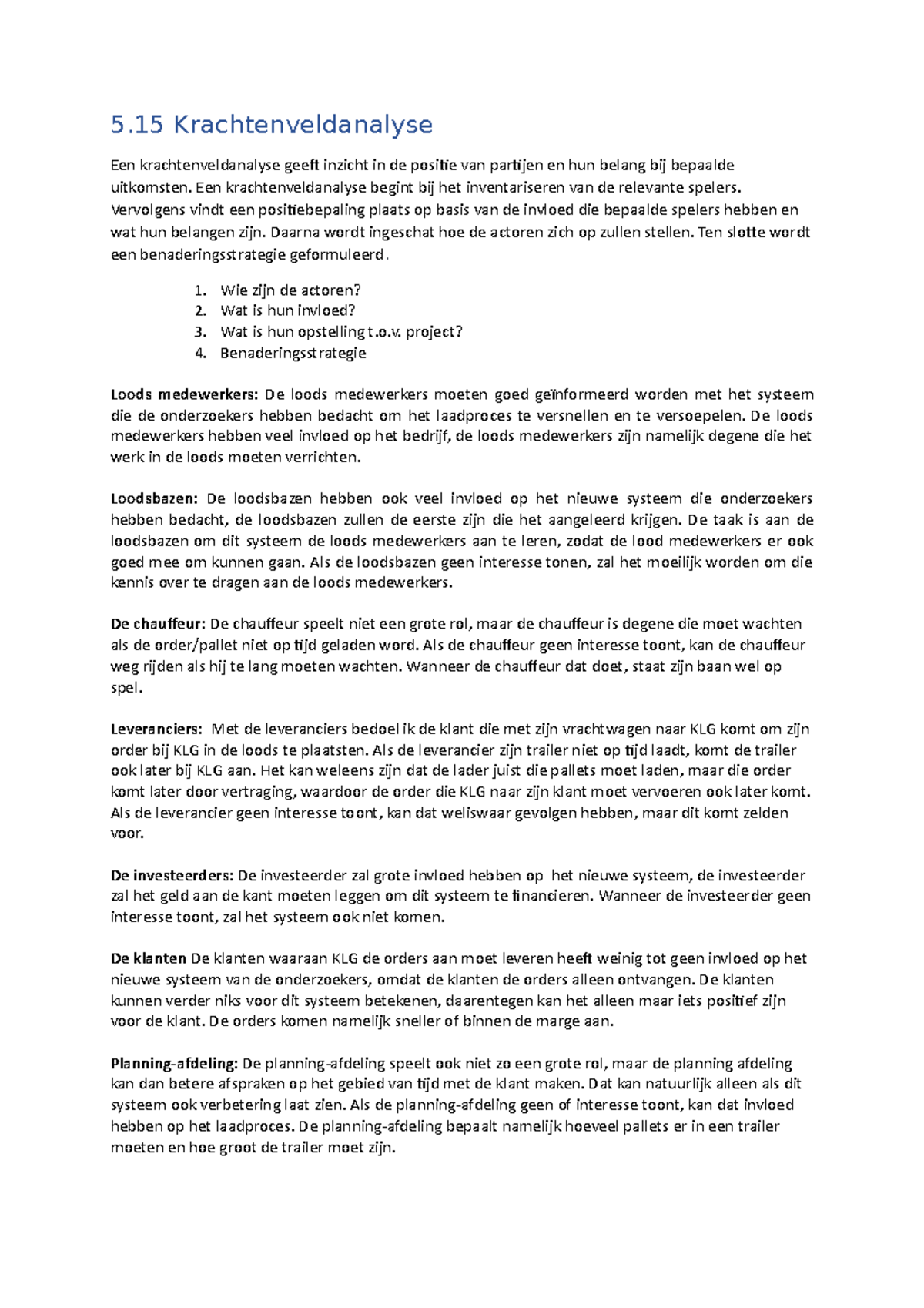 Krachtenveldanalyse: Strategie en Invloed van Belanghebbenden - Studeersnel