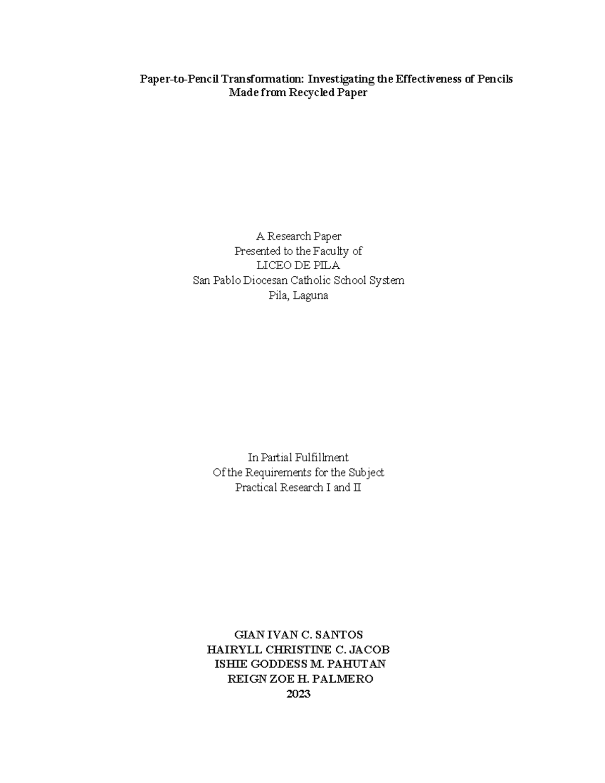 **PRC I & II Research Paper: Evaluating the Paper-to-Pencil ...