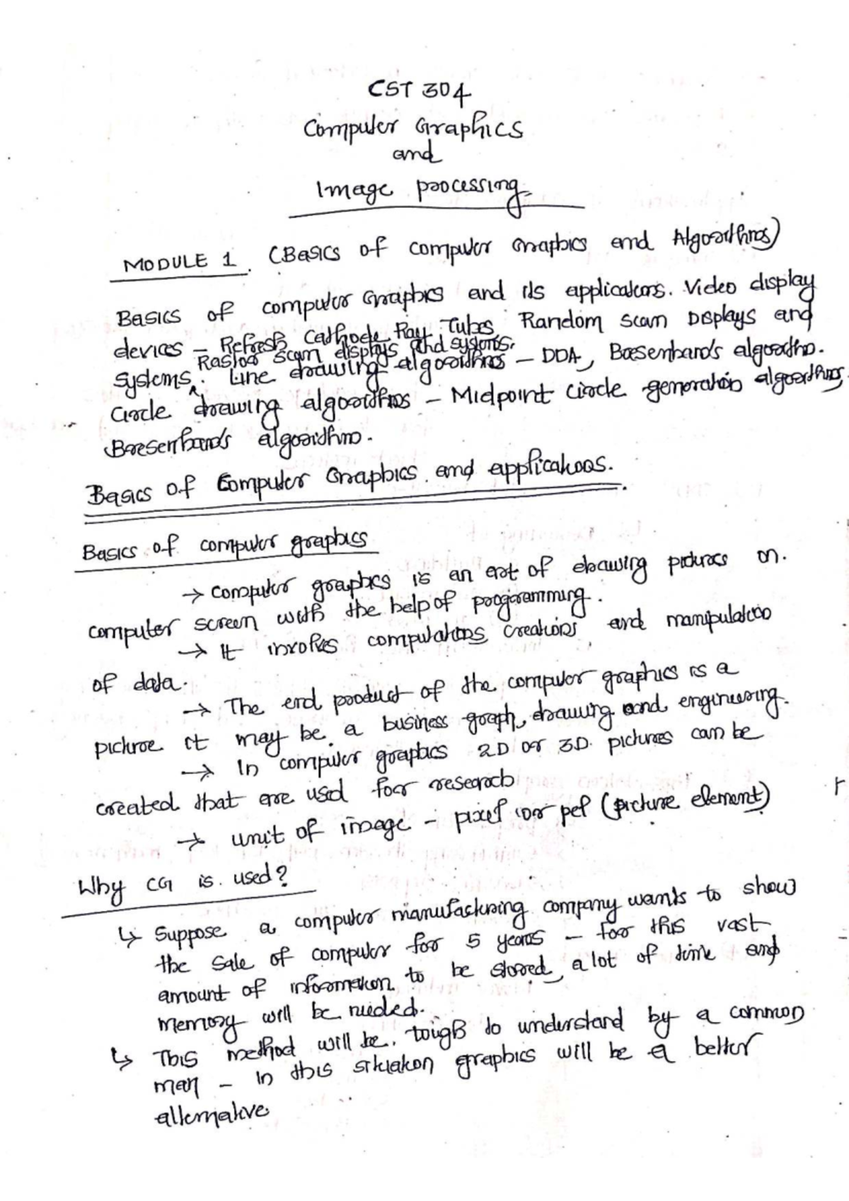 CST 304 Computer Graphics & Image Processing: Module 1 Notes - Studocu
