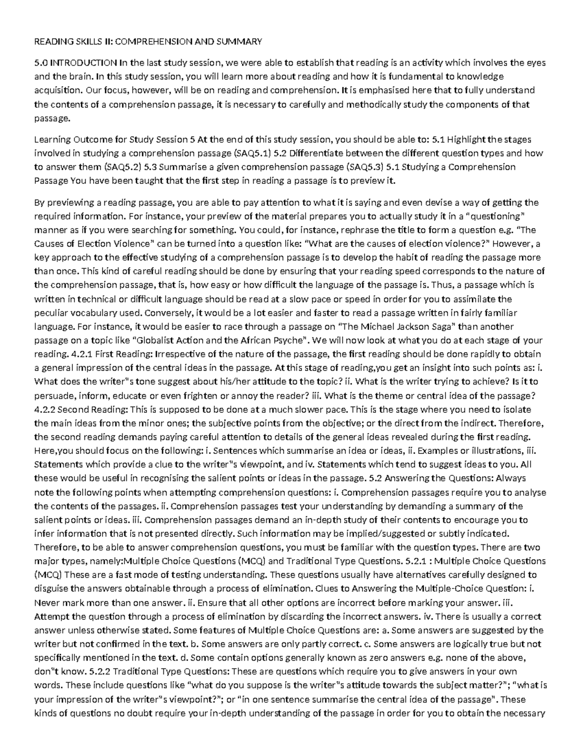 GST 105 - Study Section 5: Comprehension & Summary Techniques - Studocu