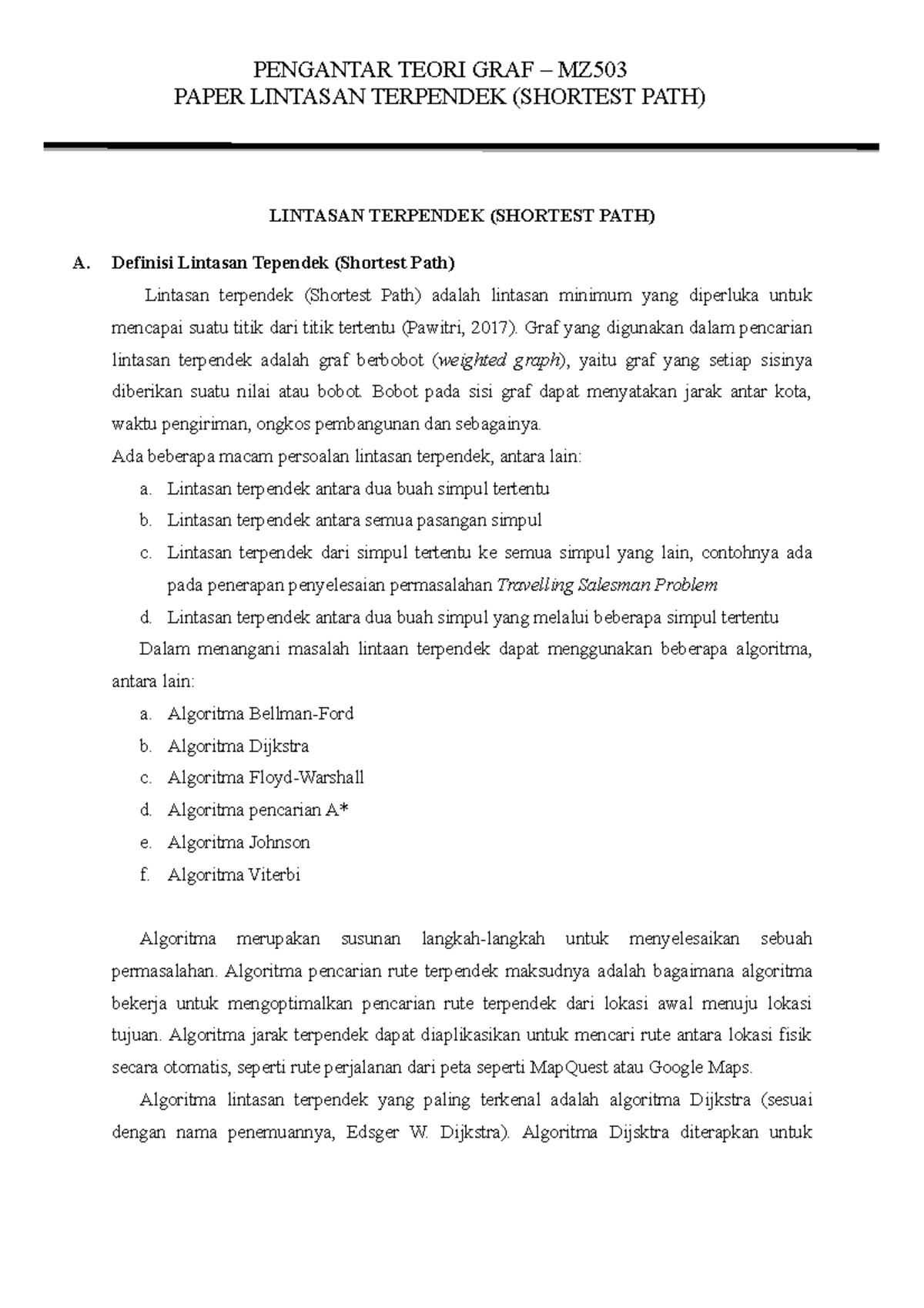 Teori Graph: Lintasan Terpendek (Shortest Path) - Penjelasan ...