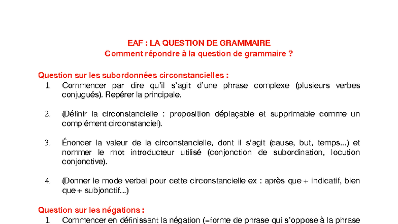 EAF : Bilan Méthodologique pour Répondre aux Questions de Grammaire ...