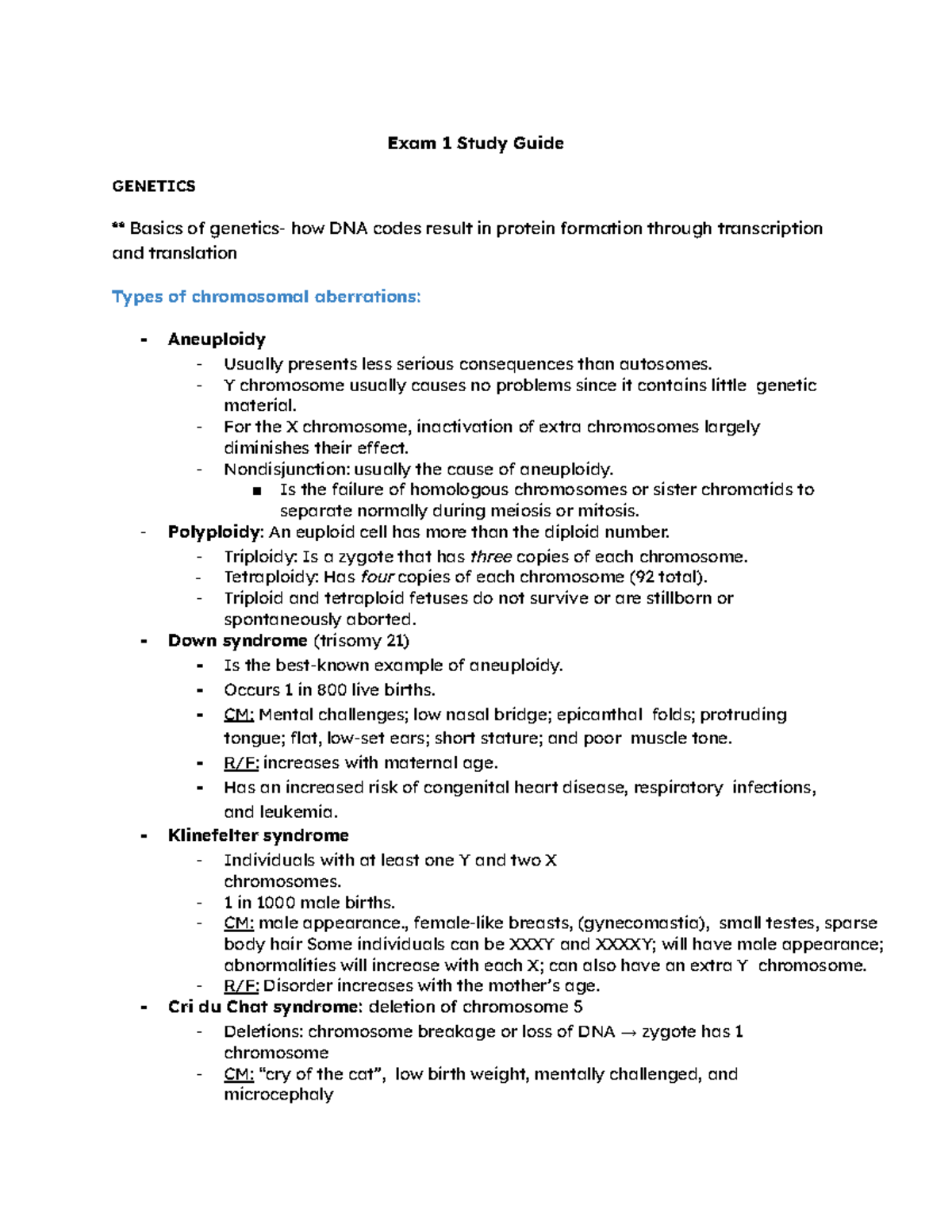 Genetics and Immunity: Study Guide for Exam 1 (Course Code) - Studocu