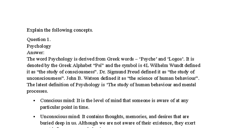 Psychology 101 Chapter 1 Concepts And Definitions Notes Studocu