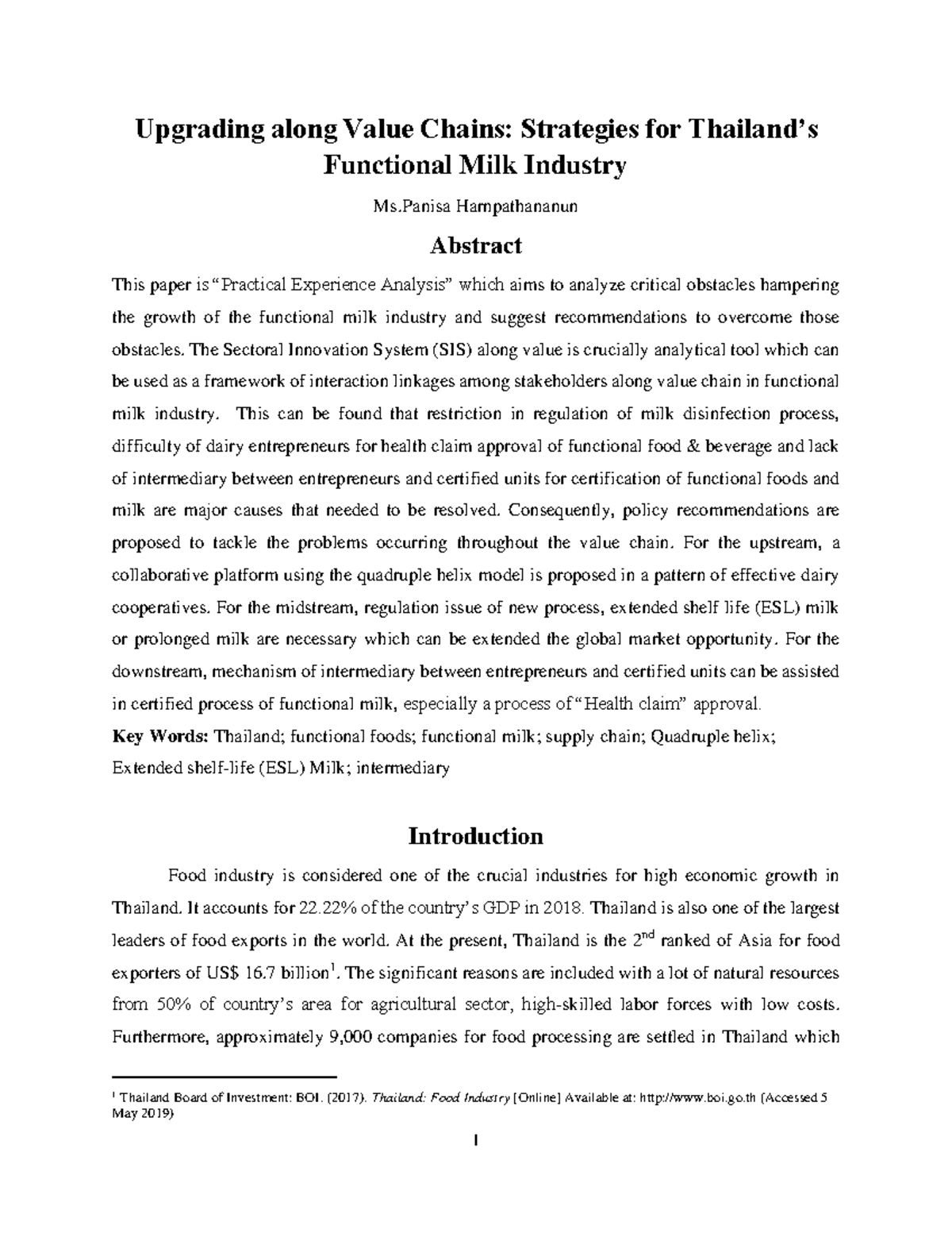 Thailand’s Functional Milk Industry: Strategies for Value Chain ...