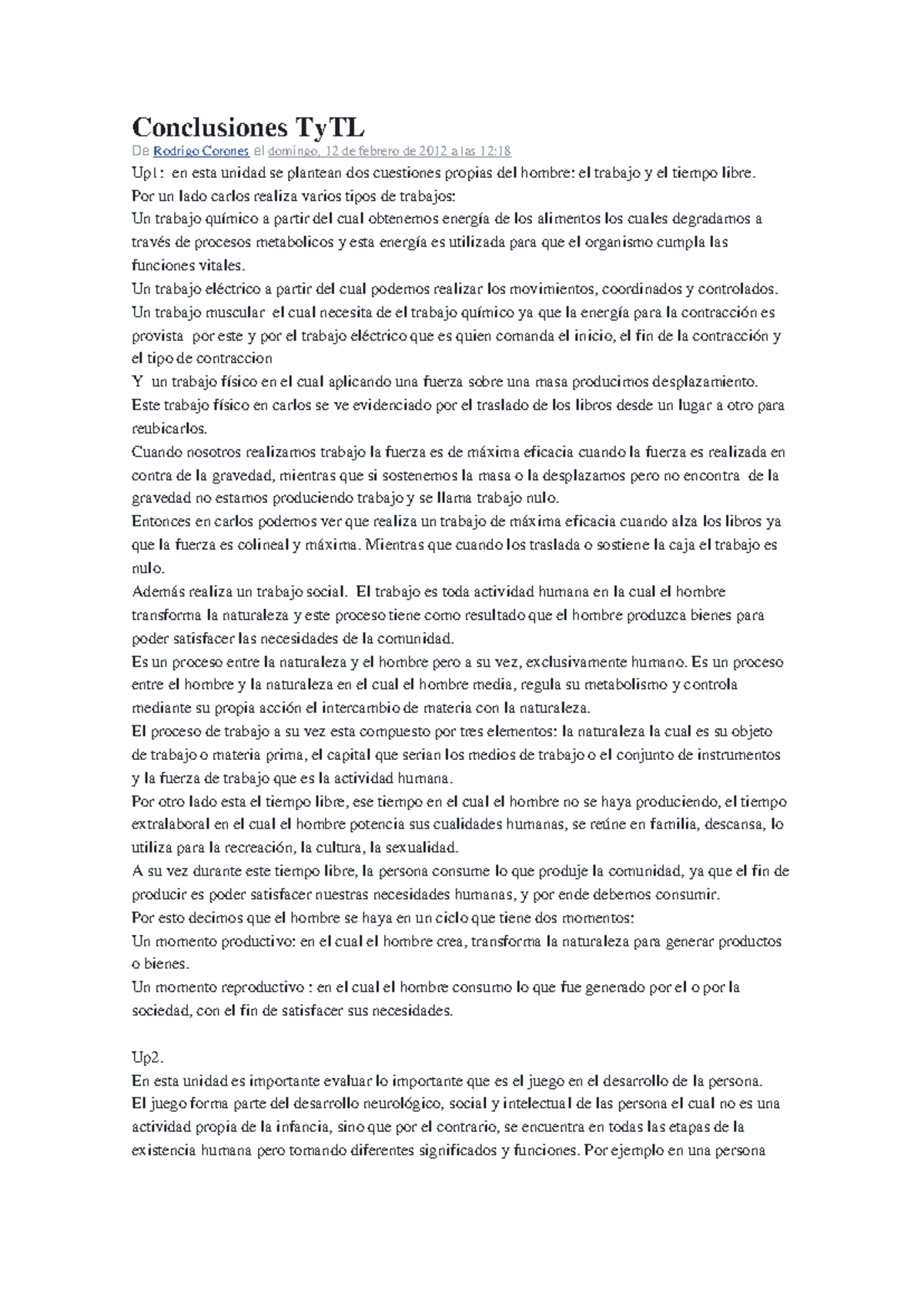 Conclusiones sobre Trabajo y Tiempo Libre en TyTL - Studocu