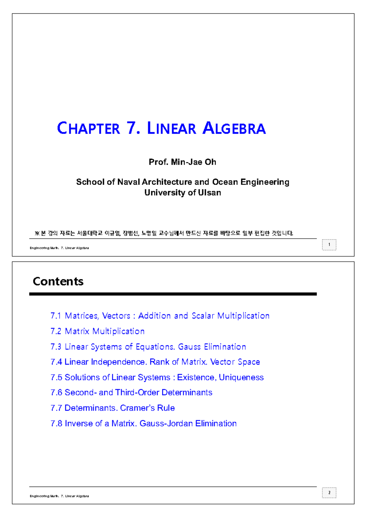01 Linear Algebra 1 Ch07 - Engineering Math, 7. Linear Algebra 1 ...