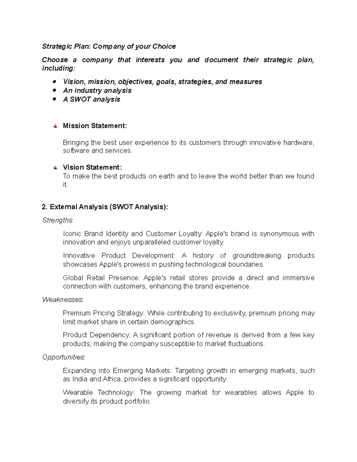 Case Study 2 - Strategic Plan Analysis for Apple Inc. - Studocu