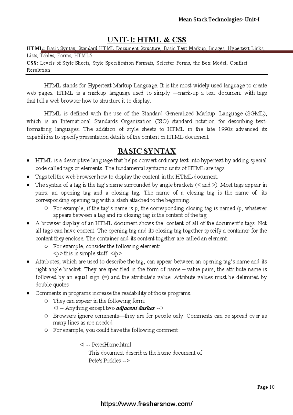Jntuk R20 B.Tech CSE 3-2 MST Unit 1 HTML & CSS Overview Notes - Studocu