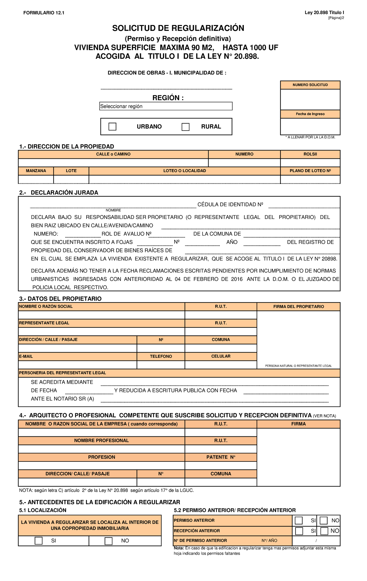 12 - formulario unico de 20898 - FORMULARIO 12 Ley 20 Titulo I [Página ...