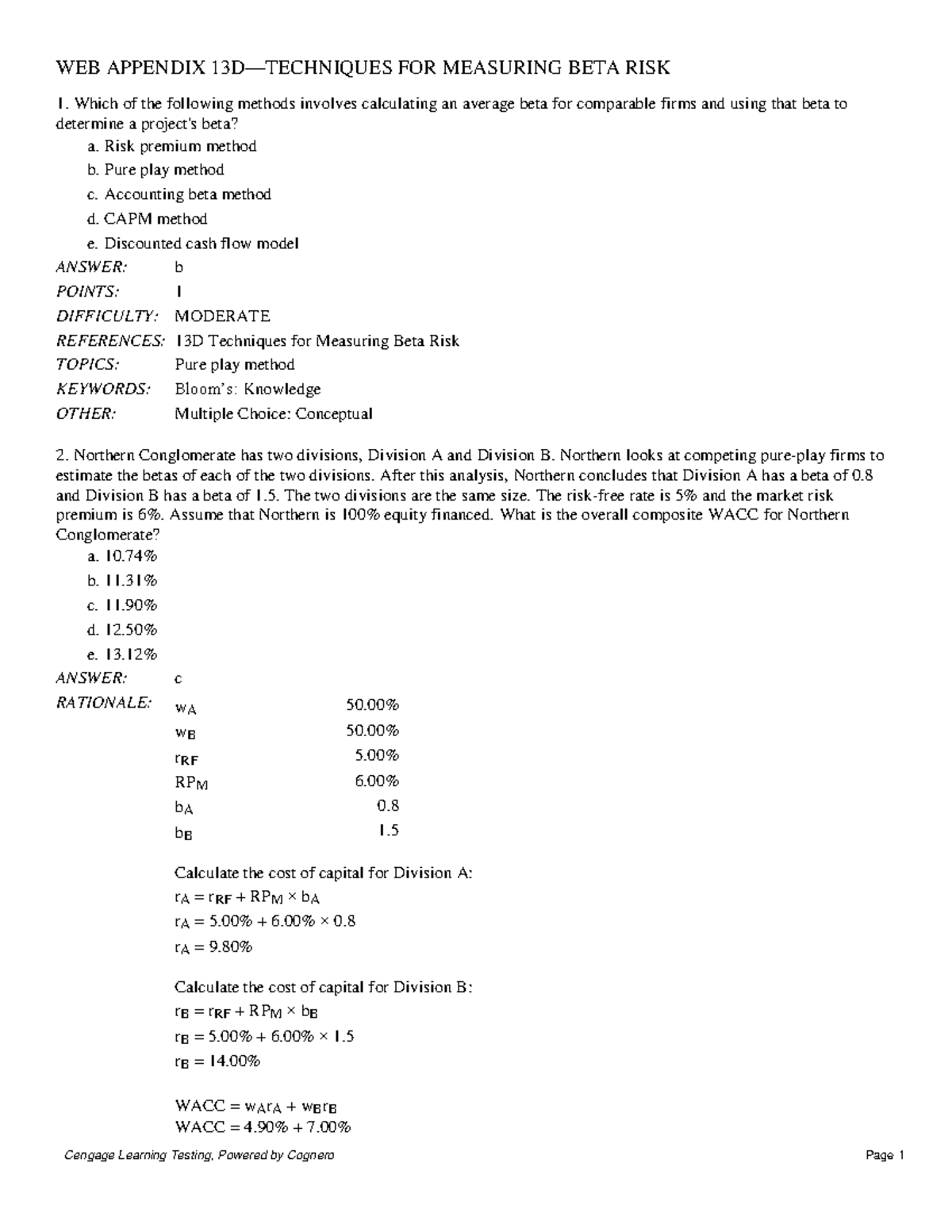 WEB Appendix 13D: Techniques for Measuring Beta Risk - Studocu