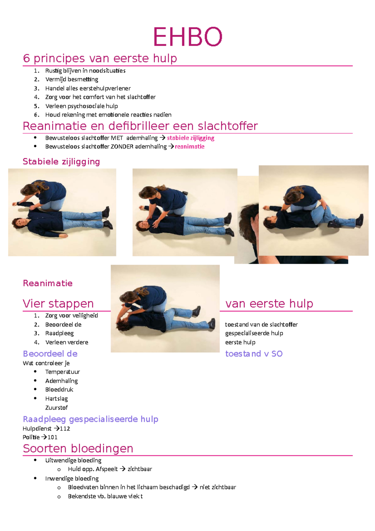 EHBO - essay - EHBO 6 principes van eerste hulp Rustig blijven in ...