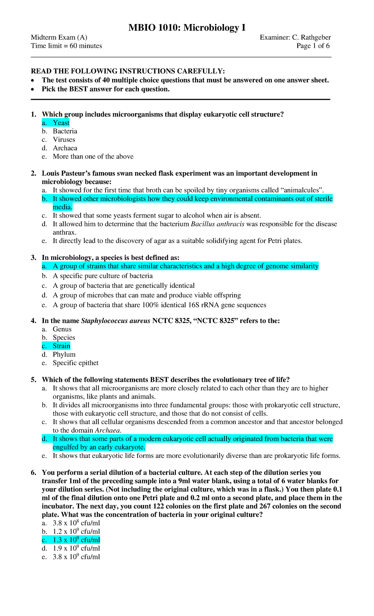 MBIO 1010: Midterm Exam A Answers and Study Guide - Studocu