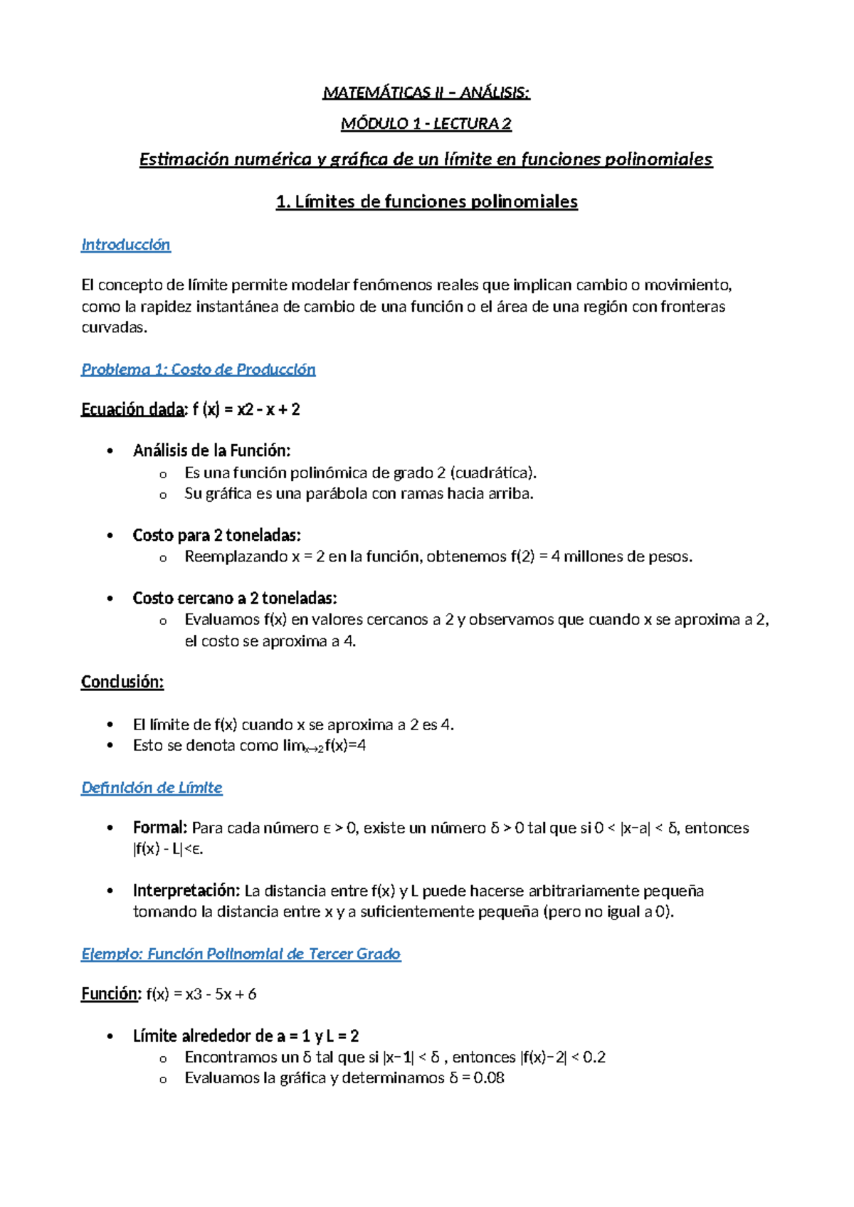 Matemáticas II - Módulo 2 - Análisis de Límites en Funciones - Studocu